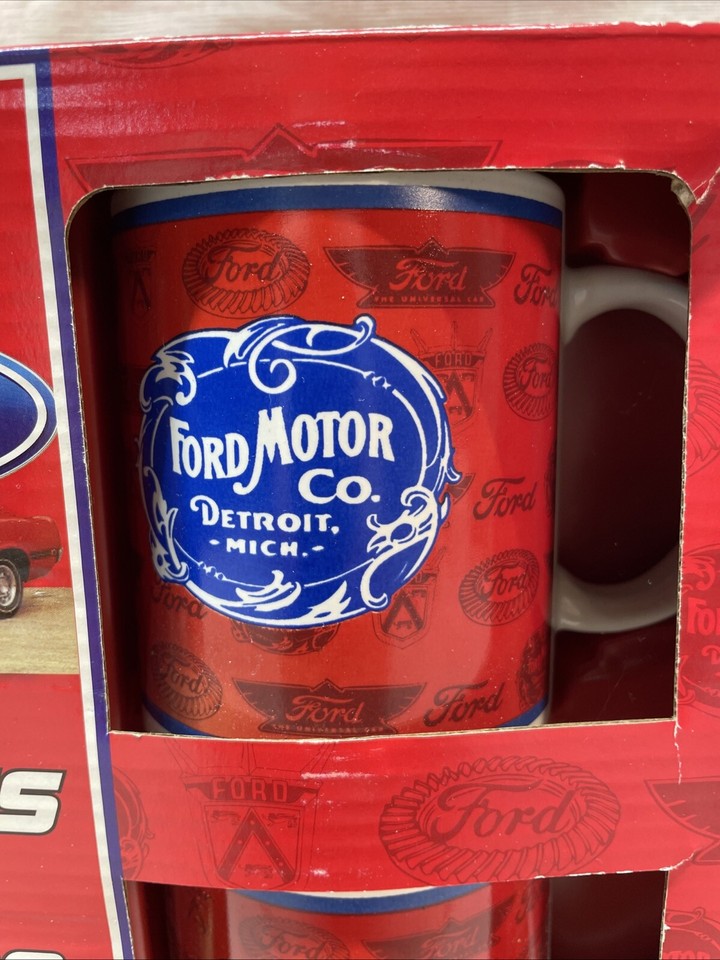 FORD MUG SET 4 BOX COFFEE TEA CUP MSRF NEW UNUSED NO COCOA CAR LOGO ...