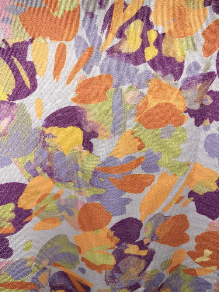 LOGO Lori Goldstein Sz L Shirt Top Purple Green Orange Floral 3/4 ...