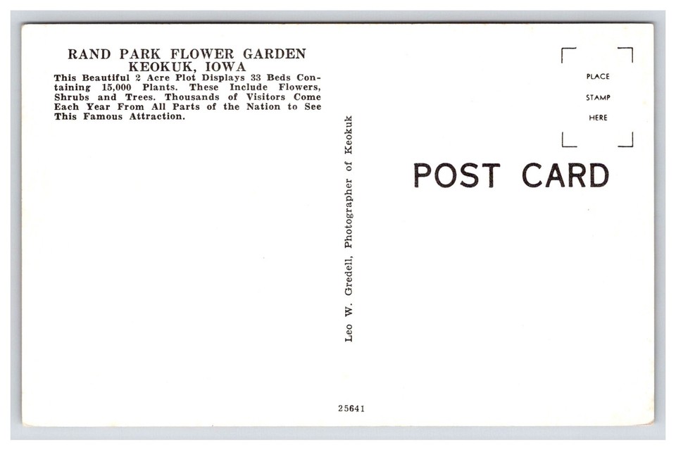 Postcard: IA Rand Park Flower Garden, Keokuk, Iowa - Unposted | eBay