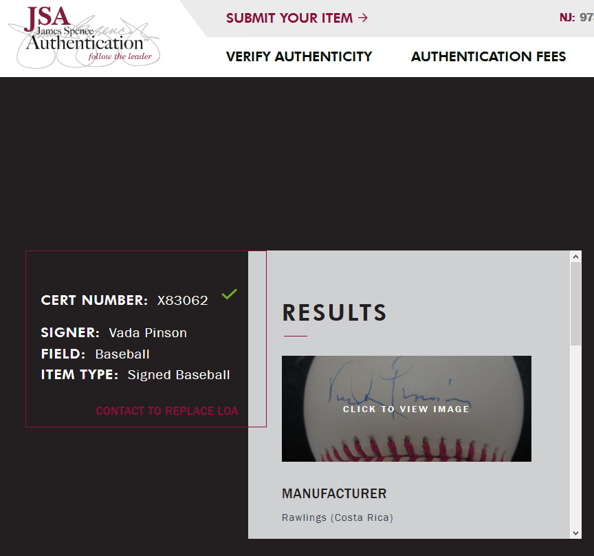 🔷 VADA PINSON SIGNED AUTOGRAPHED NL BASEBALL REDS HOF JSA STICKER HOLO ...