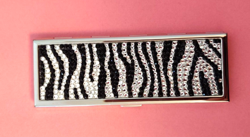 Judith Leiber Double Sided Mirror Silver Tone Crystal Top ZEBRA Compact ...