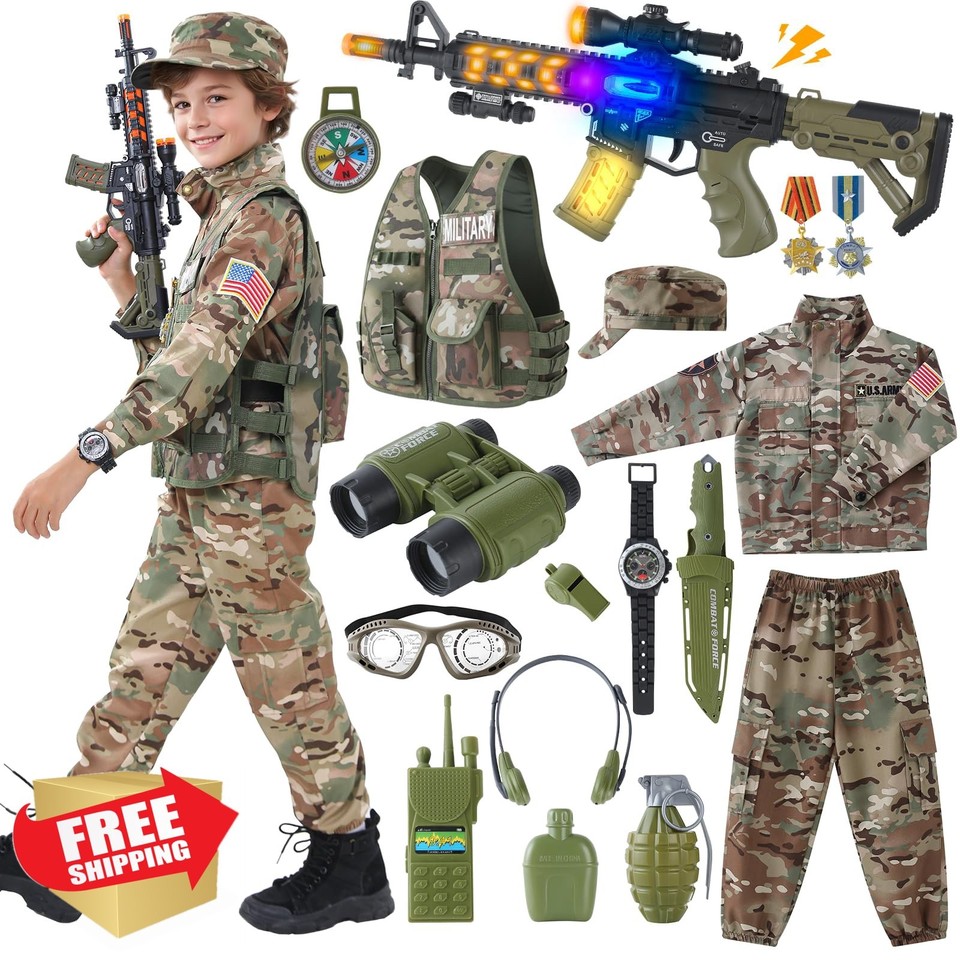 Qivbicy Kids Army Costume, Soldier Dress Up for Boys Halloween | eBay UK