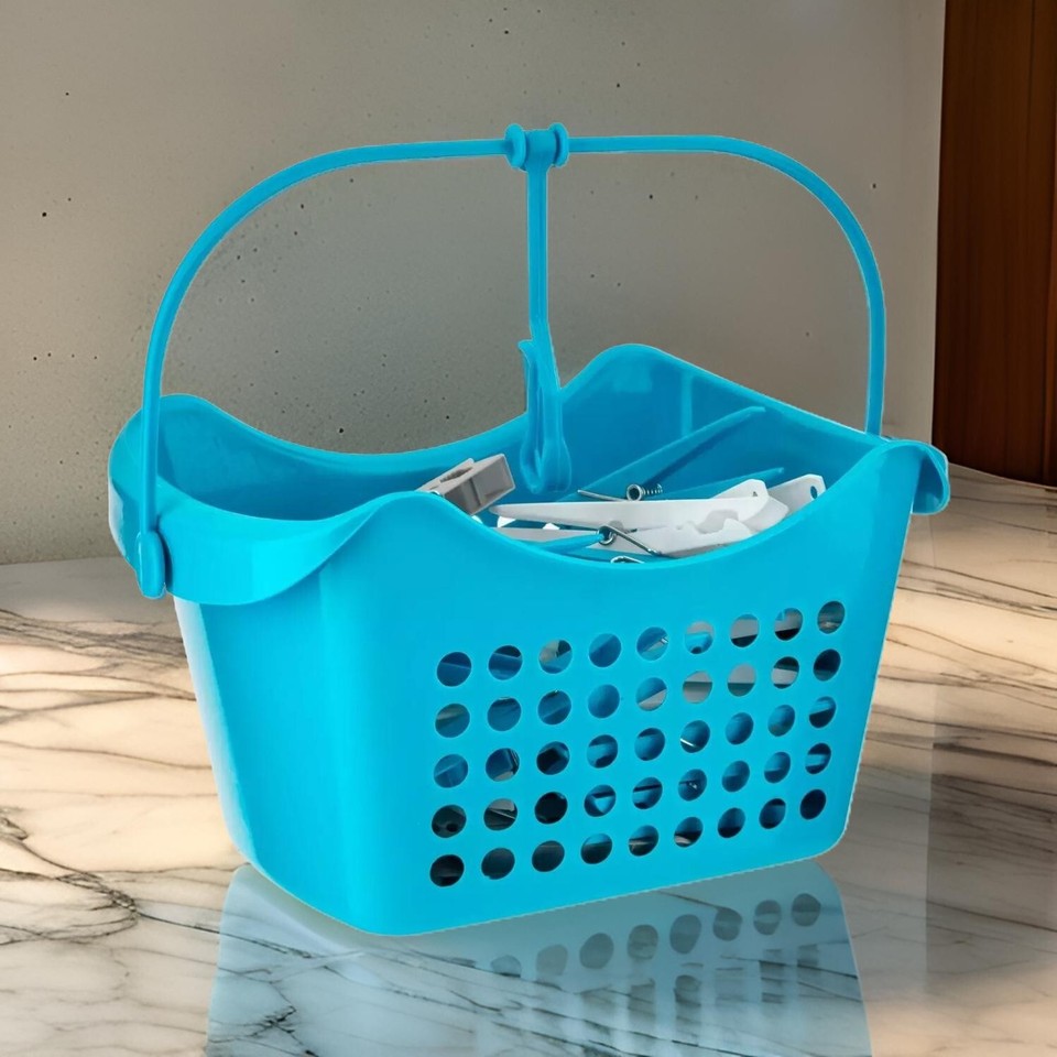 Plastic Peg Basket 50 Pegs Clothes Garment Laundry Washing Line Hanging ...