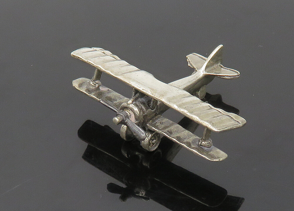 925 Sterling Silver - Vintage Shiny Petite Biplane Airplane Trinket ...