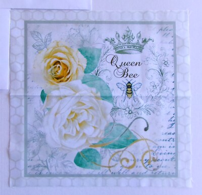 Cotton Fabric Pic A Queen Bee and Flowers Square is 10 1/4" L x 10" W ...