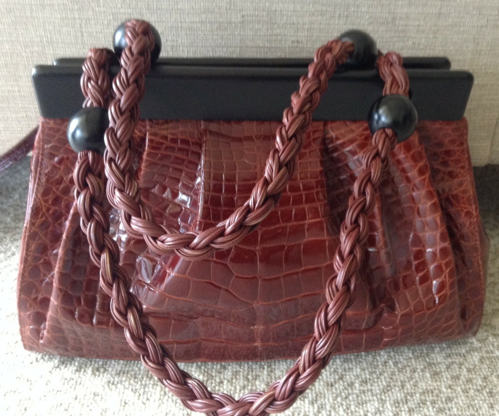 SUAREZ Italy Genuine Brown Alligator Handbag Braided … - Gem