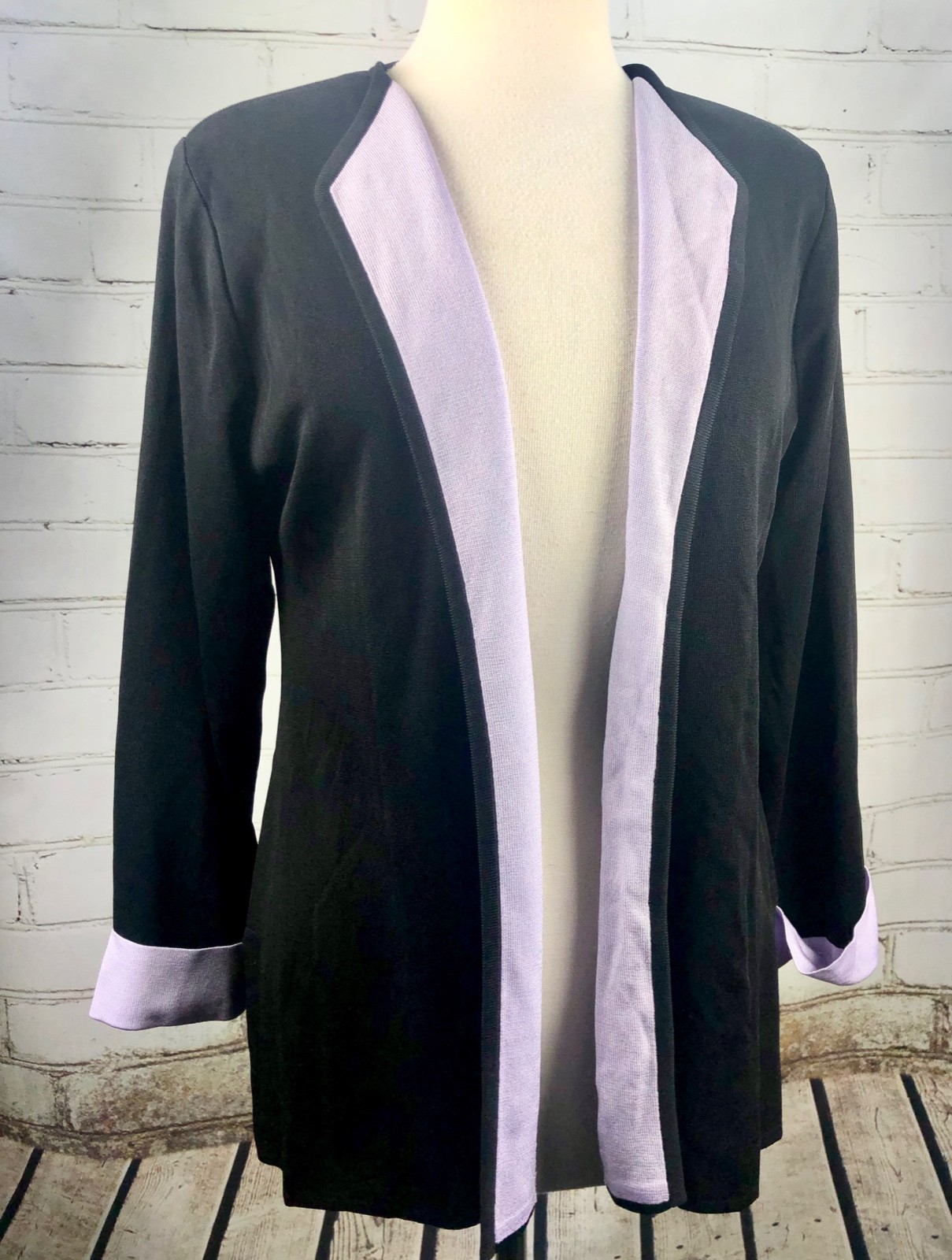 EXCLUSIVELY MISOOK Open Wrap Jacket Black/Purple Knit Womens S Small ...