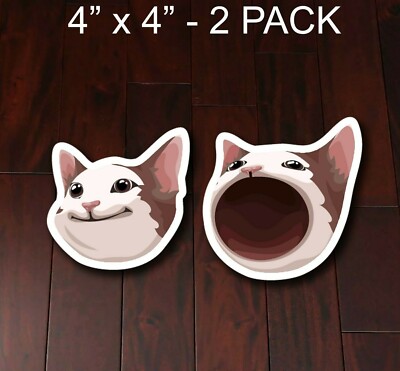 Pop Cat Art Wide-Mouthed Popping Cat Sticker Vinyl Decal Premium 2 PACK ...