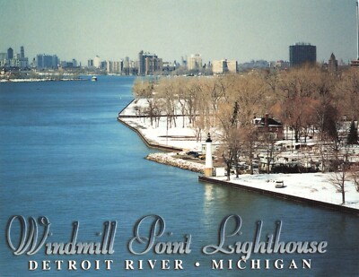Postcard MI Windmill Point Lighthouse Detroit River Lake St. Clair ...