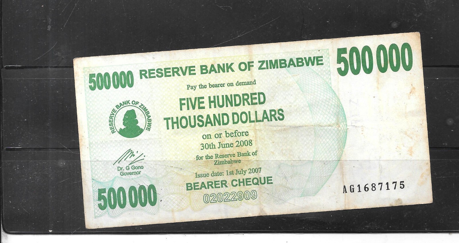 ZIMBABWE #51 2008 500000 DOLLARS VG CIRC BANKNOTE PAPER MONEY CURRENCY ...