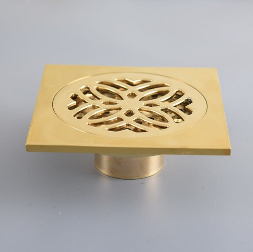 Luxury Gold Brass Square Bathroom Floor Drain Garden Waste Grate Shower ...
