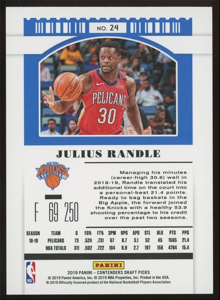 Julius Randle #24 2019-20 Panini Contenders Draft Cracked Ice Knicks SP /23 | eBay