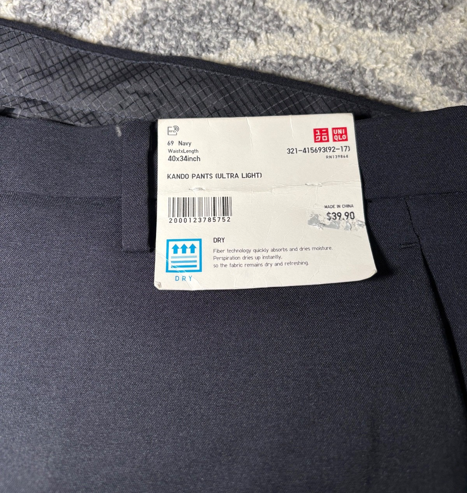 Uniqlo Pants Mens 40x34 Navy Kando Ultra Light Polyester City Business NEW | eBay