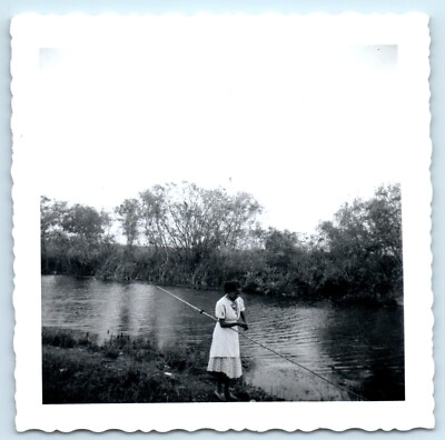 SNAPSHOT Photograph Picture 1950s African American Woman Cane Pole ...