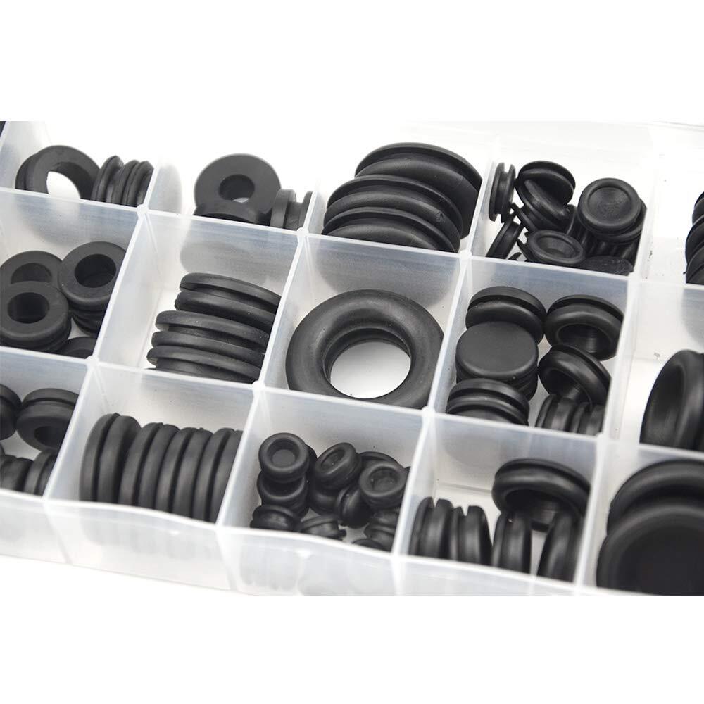 125pcs 18 Sizes Rubber Grommets Eyelet Ring Gasket Repair Box Washer ...