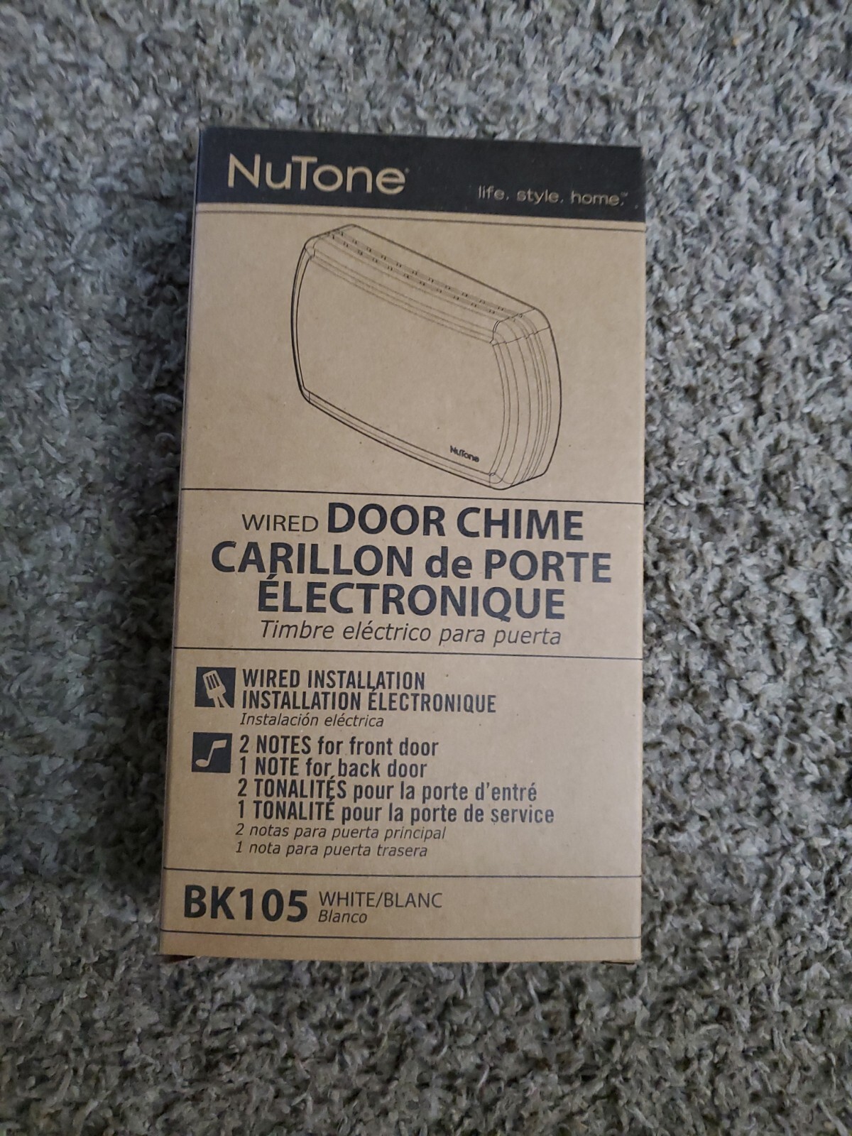 NUTONE Wired Door Chime BK105 2-Note For Front Door 1-Note For Back ...