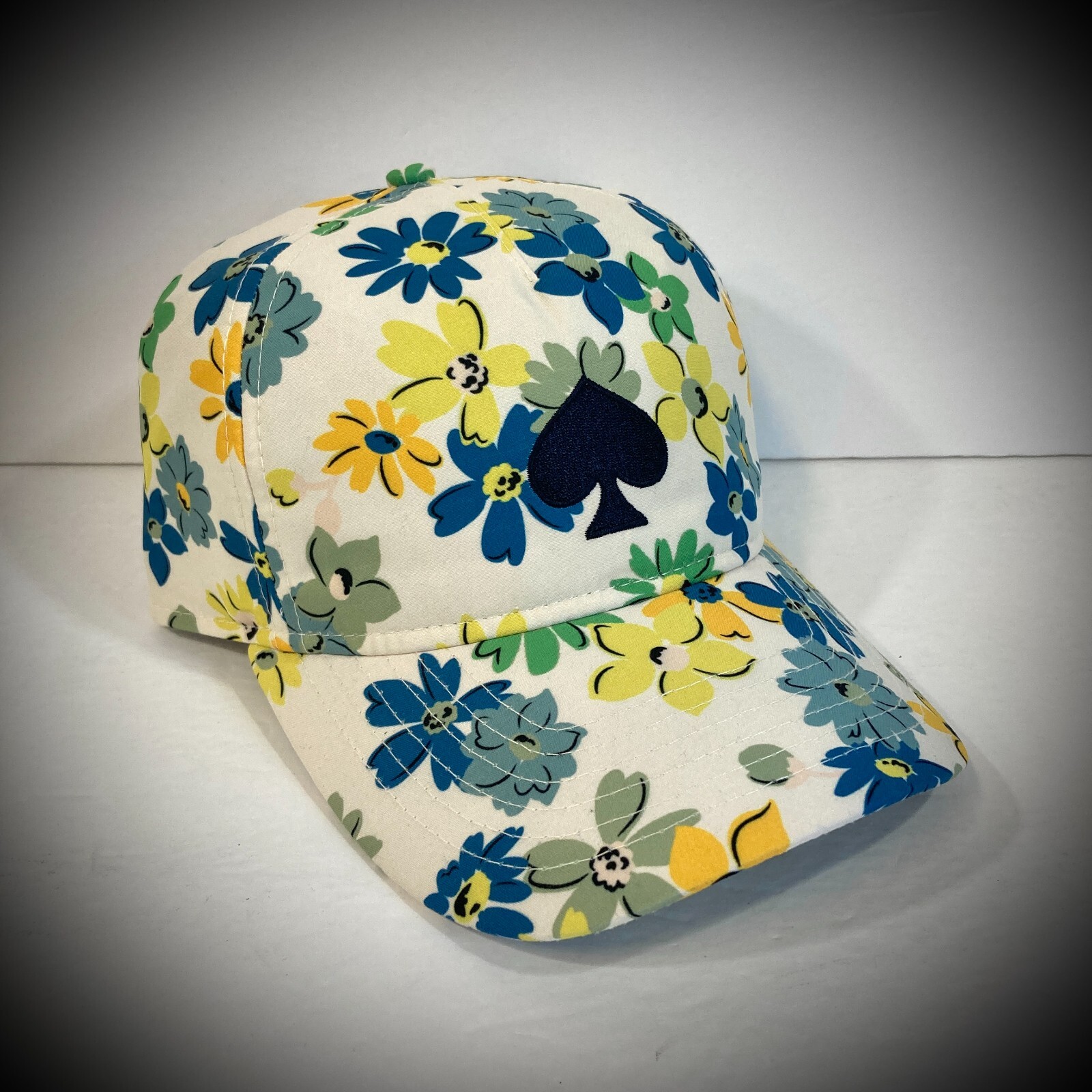 KATE SPADE HAT off-white ivory floral yellow blue green spring dad cap ...