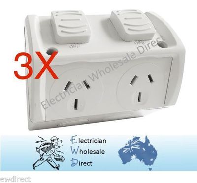 Double Power Point GPO 3x Weatherproof 10 Amp Socket Waterproof 2 GPO ...