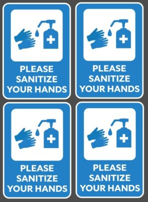 4pack SANITIZE YOUR HANDS STICKER Waterproof Vinyl 140mm x 100mm OHS ...