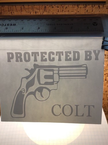 Protected By Colt Gun Revolver - WHITE - Vinyl Sticker Decal - MM4.3 ...