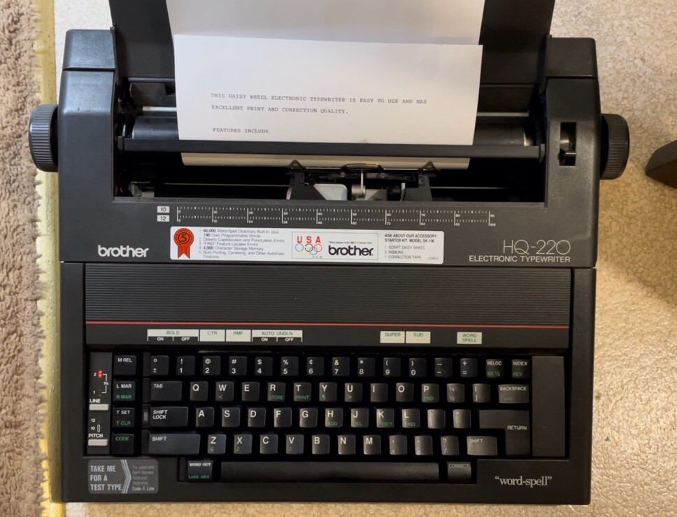 Collectible 1980s Brother HQ-220 Electronic Typewriter – Powers on and ...