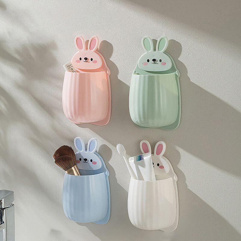 Cute Cartoon Rabbit Toothbrush Holder Bathroom Wall Mounted Makeup ...