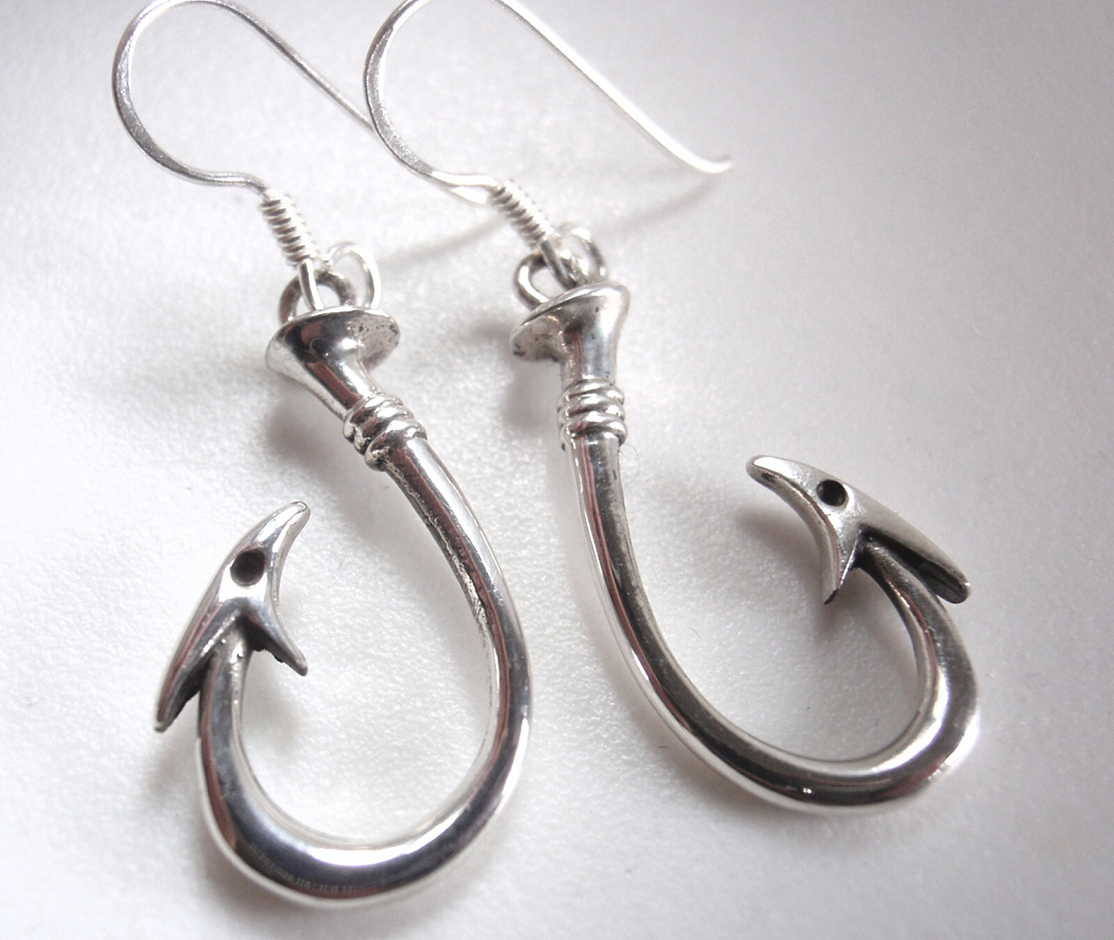 Fish Hook Dangle Earrings 925 Sterling Silver | eBay