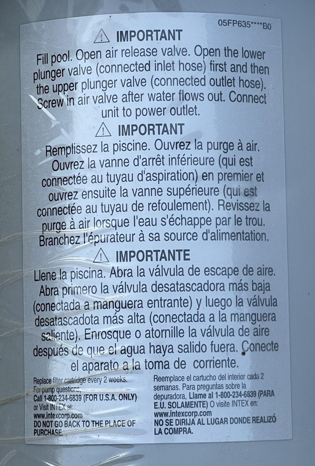 INTEX KRYSTAL CLEAR FILTER PUMP MODEL 635T ABOVE GROUND POOL PUMP 1500 ...