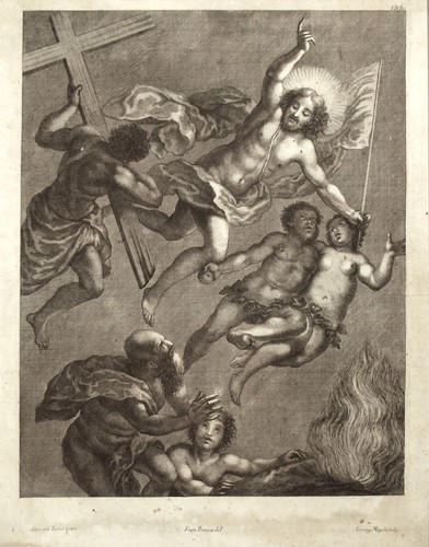 GESU' LIBERA SANTI I PADRI DAL LIMBO Incisione Originale 1700 Orbetto ...