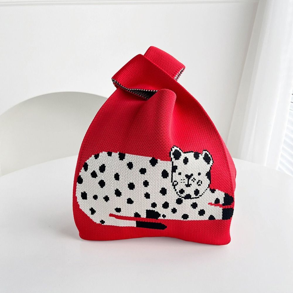 Leopard Knot Wrist Bag Cartoon Tote Bag Handmade Knit Handbag Student ...