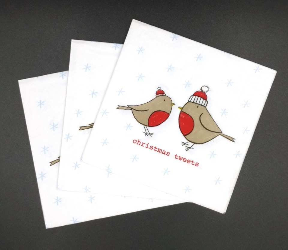 S764# 3 x Single SMALL Paper Napkins For Decoupage Two Christmas Robin ...