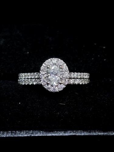 Pre-owned 14k white gold 1 ct lab created diamond engagement ring set ...