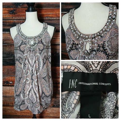 INC International Concepts Tank Top Size Large Beaded Rhinestone ...