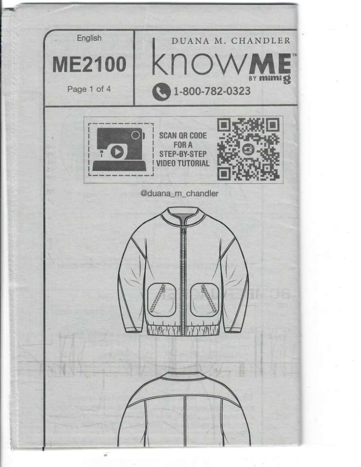 Know Me by mimi G ME2100 Sewing Pattern Misses Bomber Jacket 8-10-12-14 ...