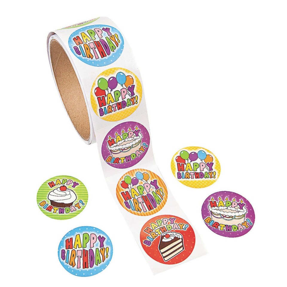 2 Rolls Self Adhesive Cartoon Sticker Rolls Round Design Birthday Party ...