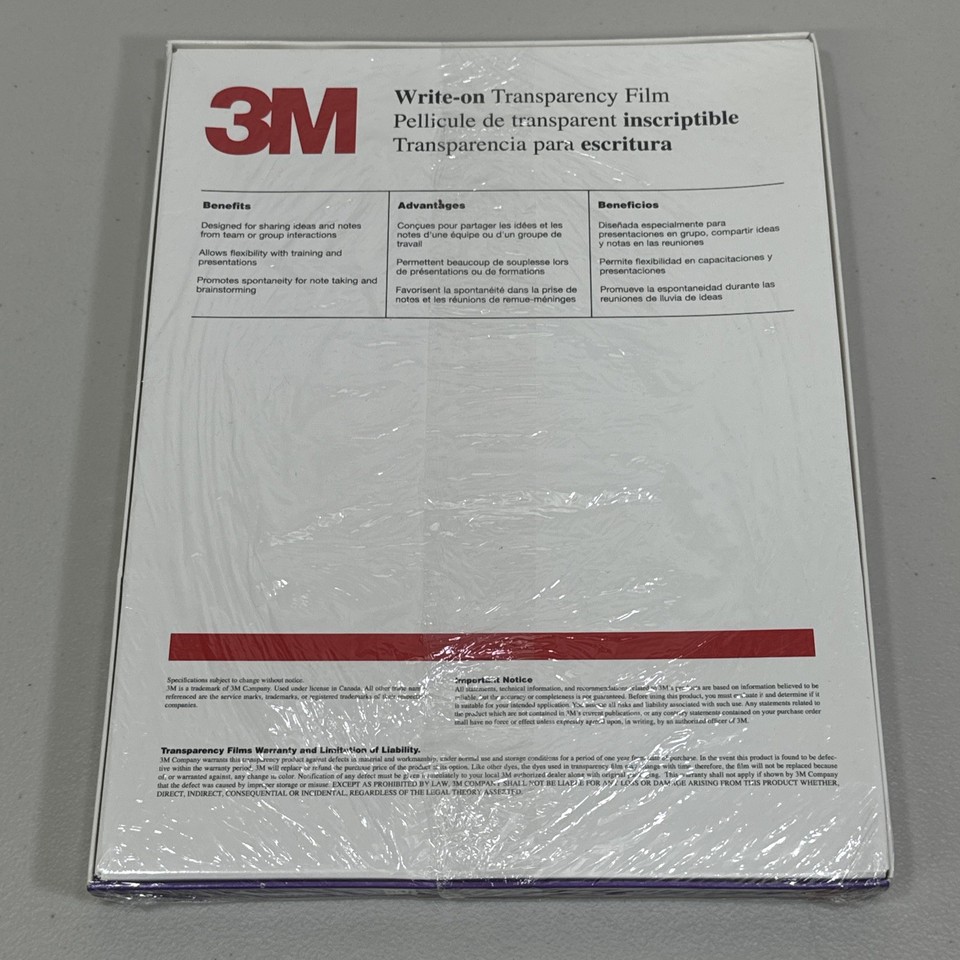 3M Write-On Transparency Film Sheets 8.5x11 AF4300 100 Sheets- New And ...