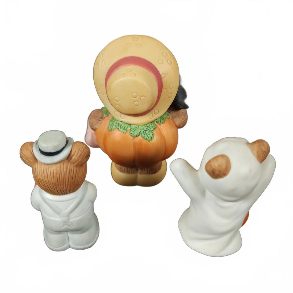Homco Bear Figurines Halloween Ghost Pilgrim Pumpkin Patch Lot of 3 | eBay