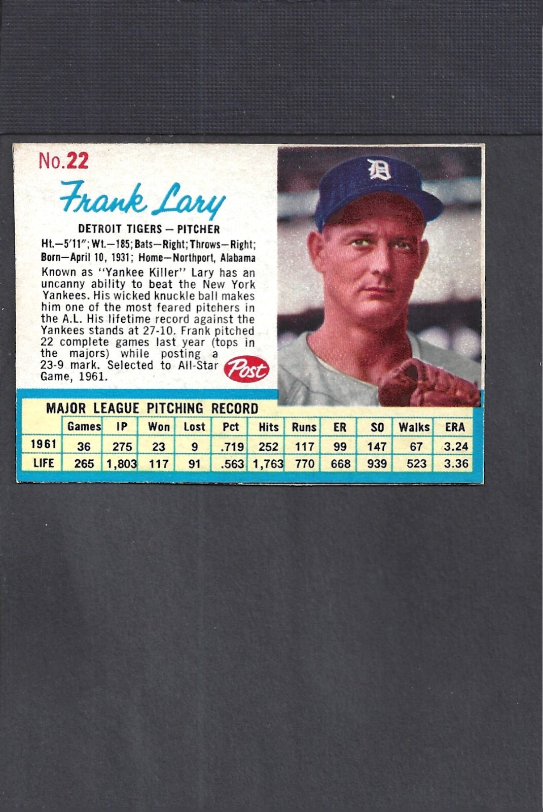 1962 POST #22 FRANK LARY-3--TIGERS--NO CREASES--EX/MT/NR/MT++ | eBay