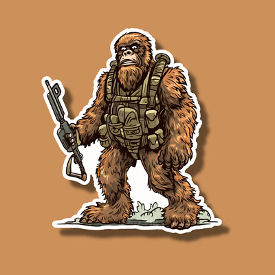 Tactical Bigfoot Funny Sasquatch Cryptid Military 2A 3" Vinyl Laminated ...