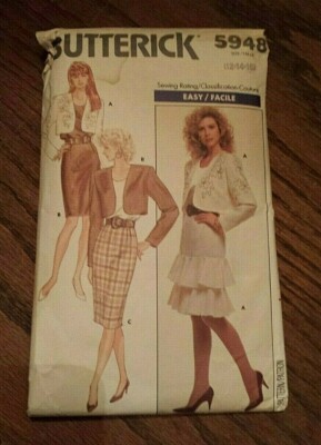 BUTTERICK LADIES BOLERO COAT SKIRT TOP PATTERN 5948 SIZE 12-16 FREE ...
