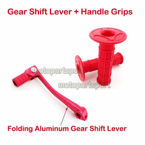 Red Aluminum Gear Shift Lever Throttle Grips 50-125cc Dirt Pit Bike ATV ...
