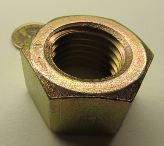Zinc Yellow Hex Nut, Grade 8 Steel, RH 1 1/4"-7 x 1 1/16" Height - 5 ...