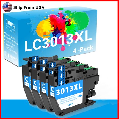 4-Pack High Yield LC3013 LC-3013 Cyan Ink Cartridge Work With MFC ...