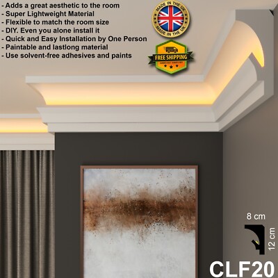 LED Coving Molding XPS Polystyrene Crown Trim 2m Modern Home Decor 12cm ...