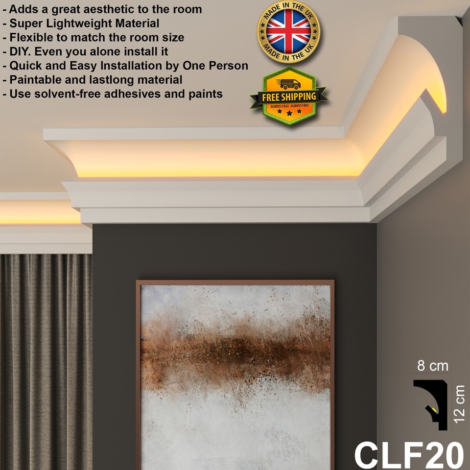 LED Coving Moulding XPS Polystyrene Crown Trim 2m Modern Home Decor ...