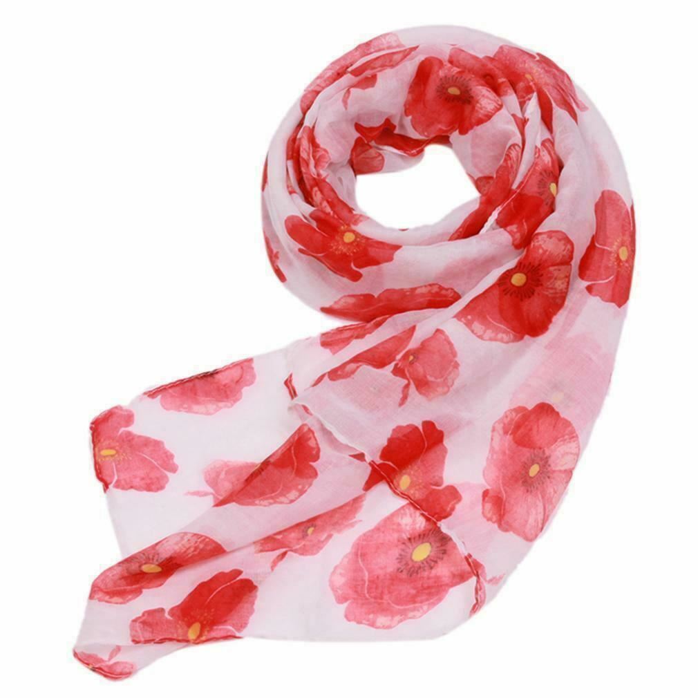 Women Ladies Poppy Print Floral Scarf Remembrance Poppies Scarves Wrap ...