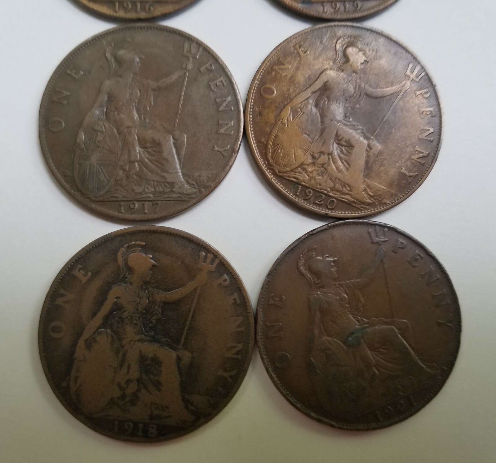 6 Coins! 1916 - 1921 GEORGIVS V DEI GRA BRITT OMN REX FID DEF IND ONE ...