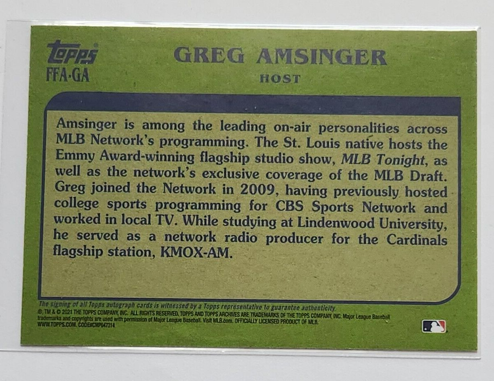 2021 GREG AMSINGER HOST AUTO TOPPS TRADING CARD #FFA-GA | eBay