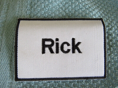 Rick cloth name label patch 2.5"x3.5" White w/ black letters & Black ...