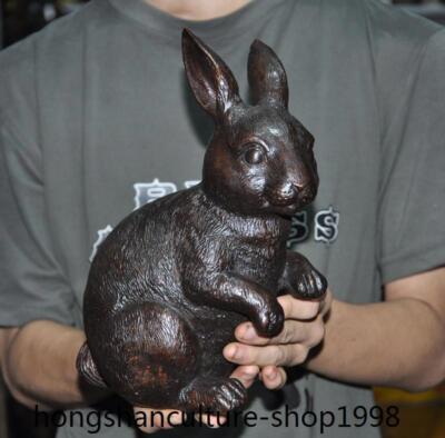 9.6'' China Ancient dynasty pure bronze Feng Shui Lucky cute rabbit ...